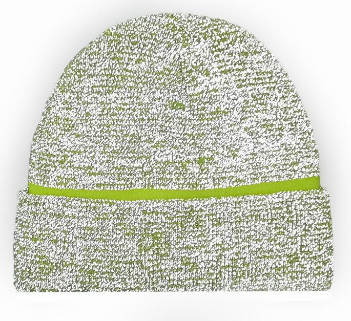 Reflective yarn cuff beanie folding knitted hat