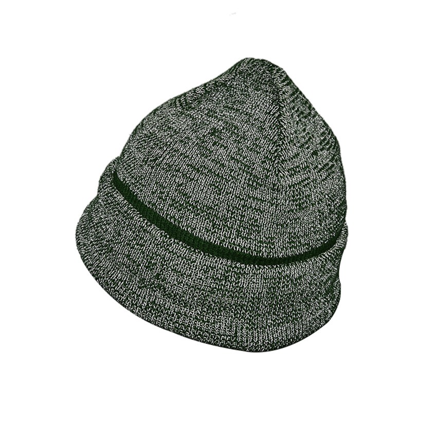 Reflective yarn cuff beanie folding knitted hat